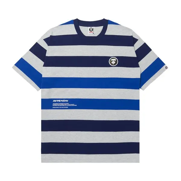 AAPE Moonface Patch Striped Tee 'navy/grey