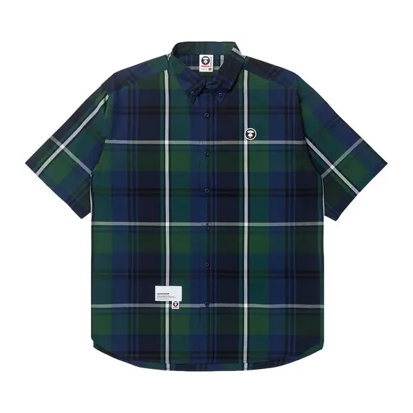 AAPE Moonface Patch Plaid Short-sleeve Shirt 'navy/green