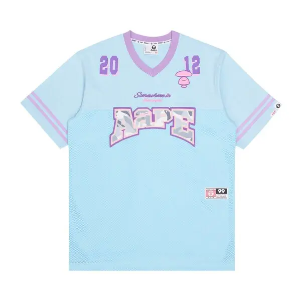 AAPE Moonface Embroidered Mesh-panelled T-shirt Dress /light