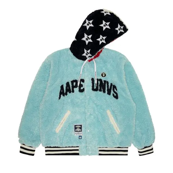 AAPE Moonface Hooded Fluffy Varsity Jacket /light