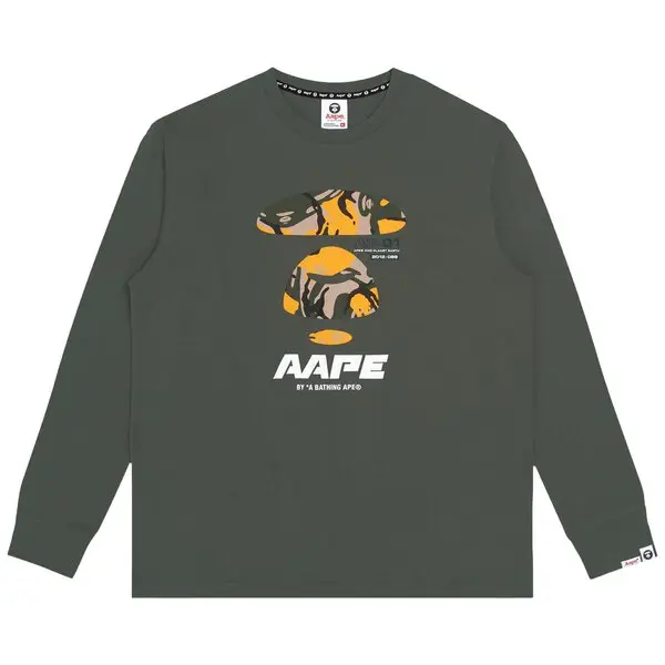 AAPE Moonface Camo Graphic Long-sleeve Tee 'khaki/grey