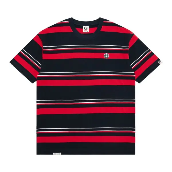 AAPE Moonface Logo Stripe Tee 'navy/red
