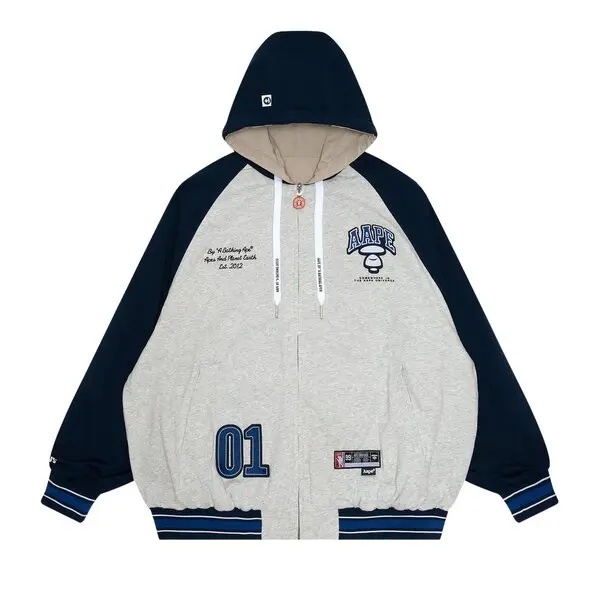 AAPE Moonface Embroidered Reversible Zip-up Hoodie 'navy