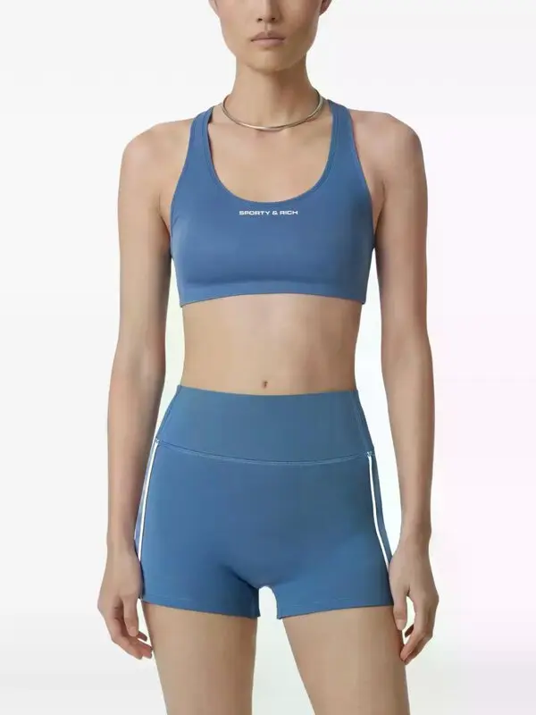 Sporty & Rich Logo-print Racerback Bra Top - Blue