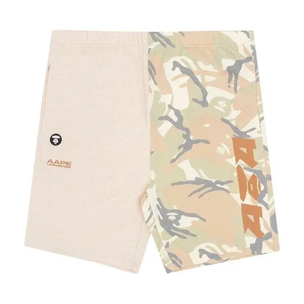 AAPE Moonface Colour Blocked Sweat Shorts 'beige/heather