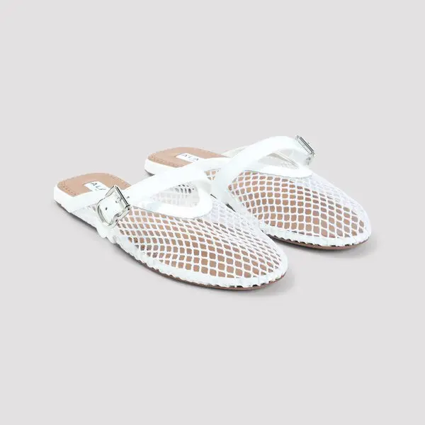 Alaïa Fishnet Flat Mules - White
