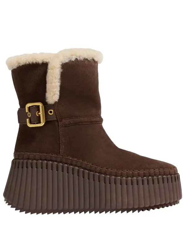 Chloé Stivaletti Nama In Camoscio Con Fodera In Shearling - Brown