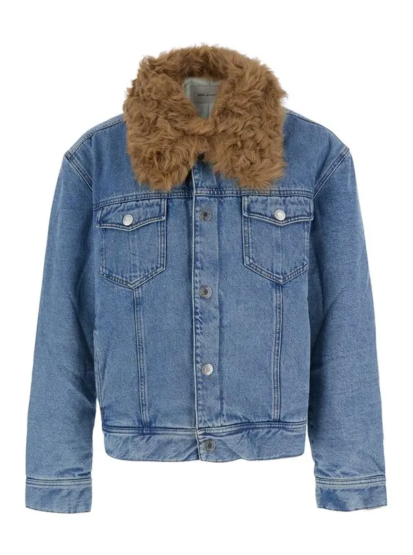 AMI Paris Quilted Jacket With Shearling Collar, Tech Fabric And Button Front Closure