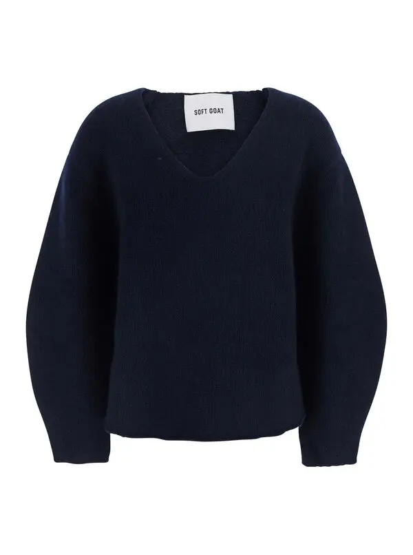 Soft Goat 100% Cashmere V-neck Sweater With Puff Sleeves