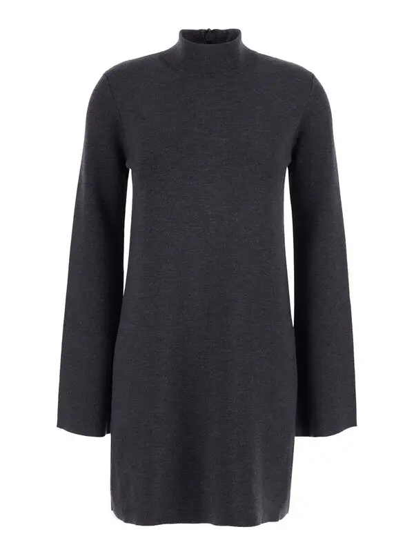 SEMICOUTURE High-collar Long-sleeve Knit Mini Dress