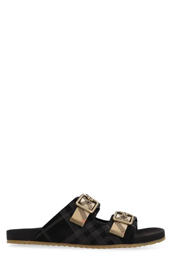 Burberry Mini Urchin Suede Check Sandals With Molded Logo Sole