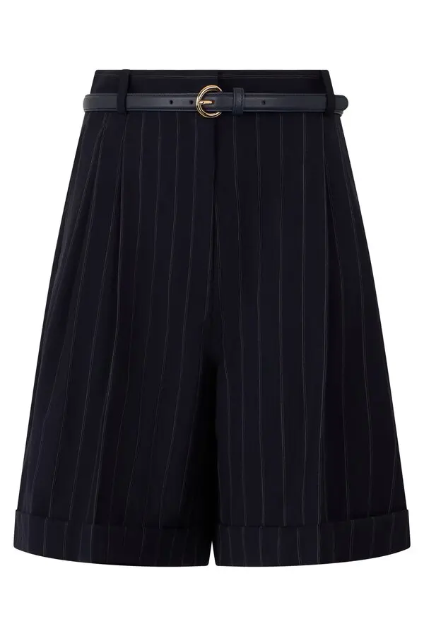 Max Mara Striped Wool Bermuda Shorts With Tie Waist Belt
