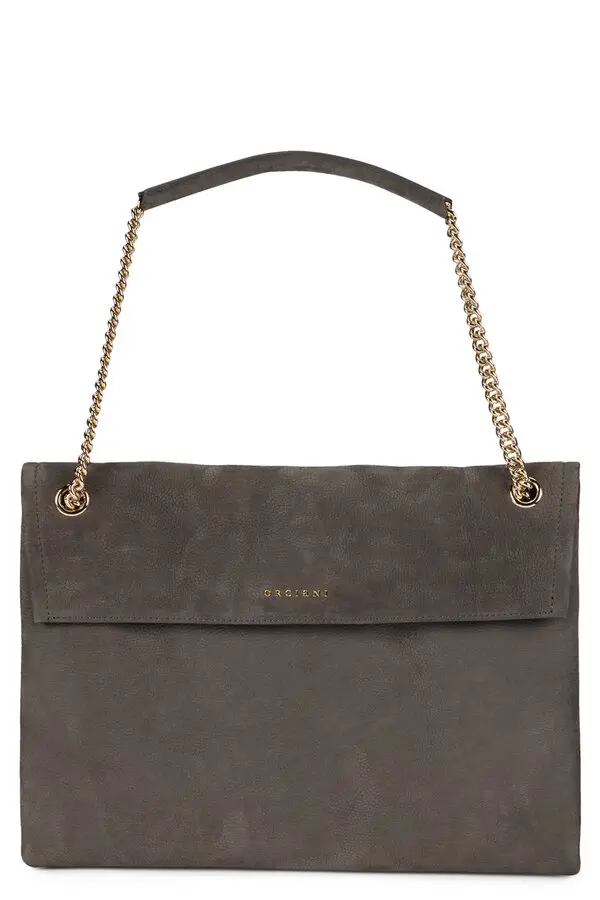 Orciani Nubuck Leather Shoulder Handbag With Chain Handle - Grey