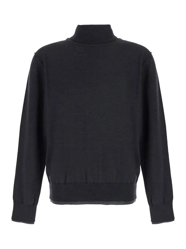 GRIFONI Merino Turtleneck Sweater With Double Hem And Double Cuff - Grey