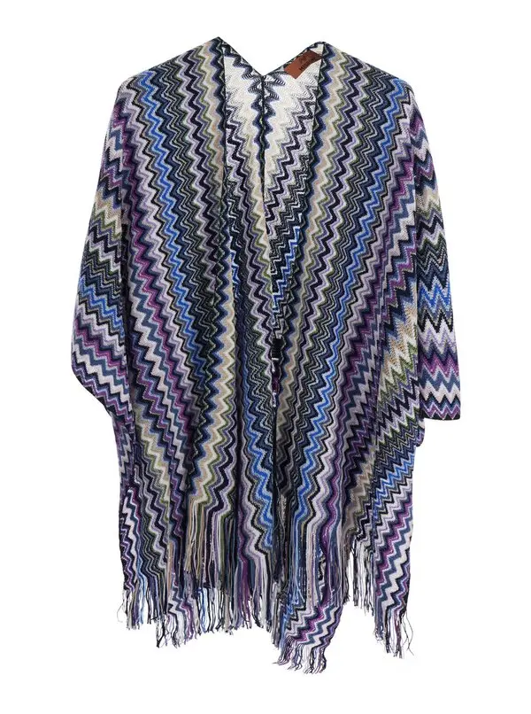 Missoni Wool & Polyester Cape With Scarf Collar - Blu
