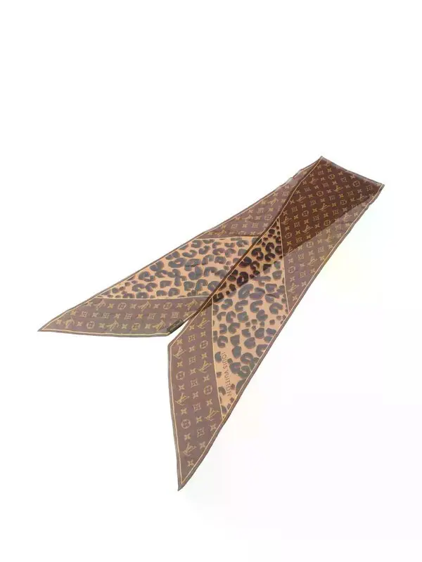 LOUIS VUITTON 2000-2010 Monogram Leopard Print Silk Crepe Scarf Scarves