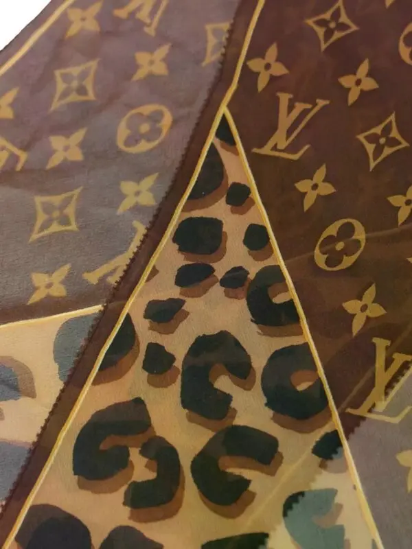 LOUIS VUITTON 2000-2010 Monogram Leopard Print Silk Crepe Scarf Scarves