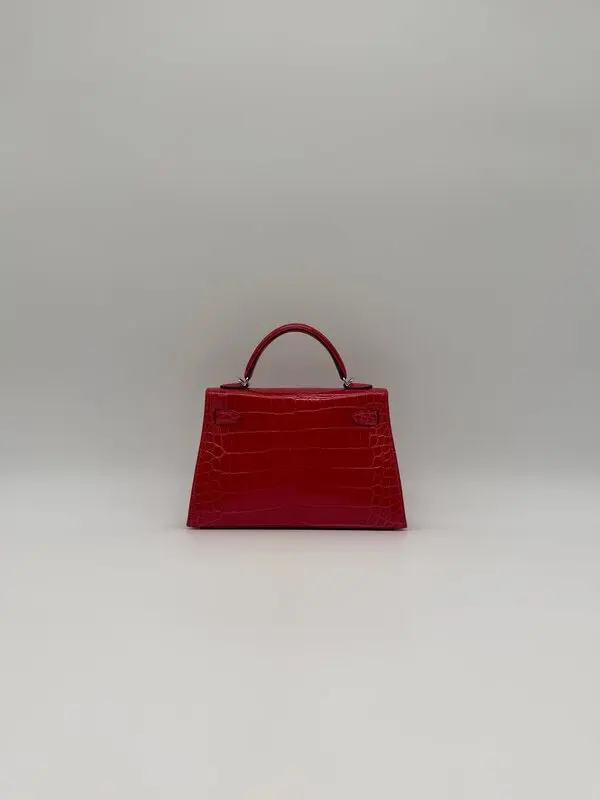 Hermès Mini Kelly Rouge De Coeur Shiny Alligator Palladium Hardware