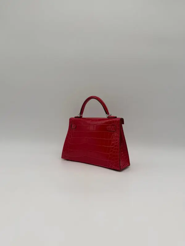 Hermès Mini Kelly Rouge De Coeur Shiny Alligator Palladium Hardware
