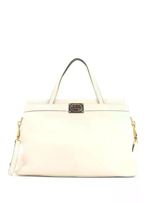 Gucci Linea Matisse Interlocking G Top Handle Tote Leather Medium Satchel - Neutrals