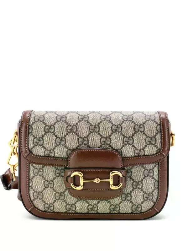 Gucci Horsebit 1955 Shoulder Bag Gg Coated Canvas With Leather Mini Crossbody Bag - Brown
