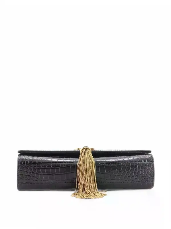 Saint Laurent Classic Monogram Tassel Crocodile Embossed Leather Small Crossbody Bag