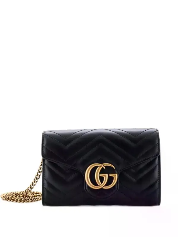 Gucci Gg Marmont Chain Wallet Matelasse Leather Mini Crossbody Bag - Black