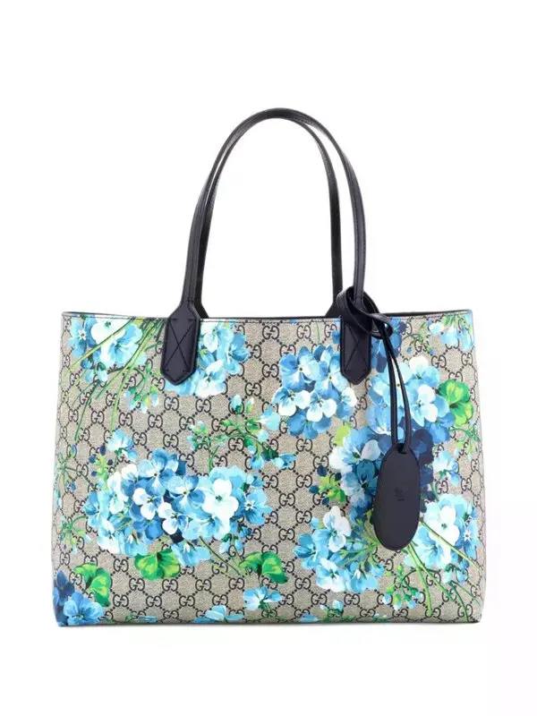Gucci Reversible Blooms Gg Print Leather Medium Tote Bag - Blue