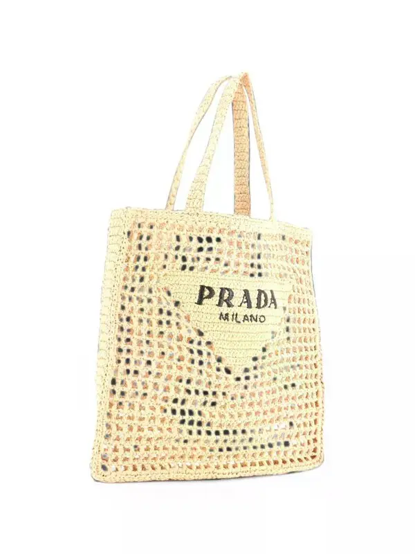 Prada Triangle Logo Open Raffia Tote Bag