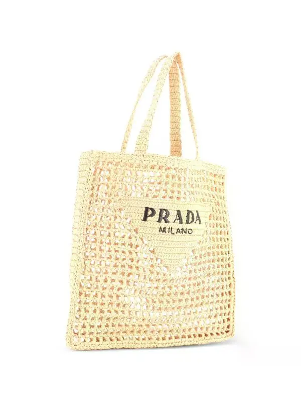 Prada Triangle Logo Open Raffia Tote Bag