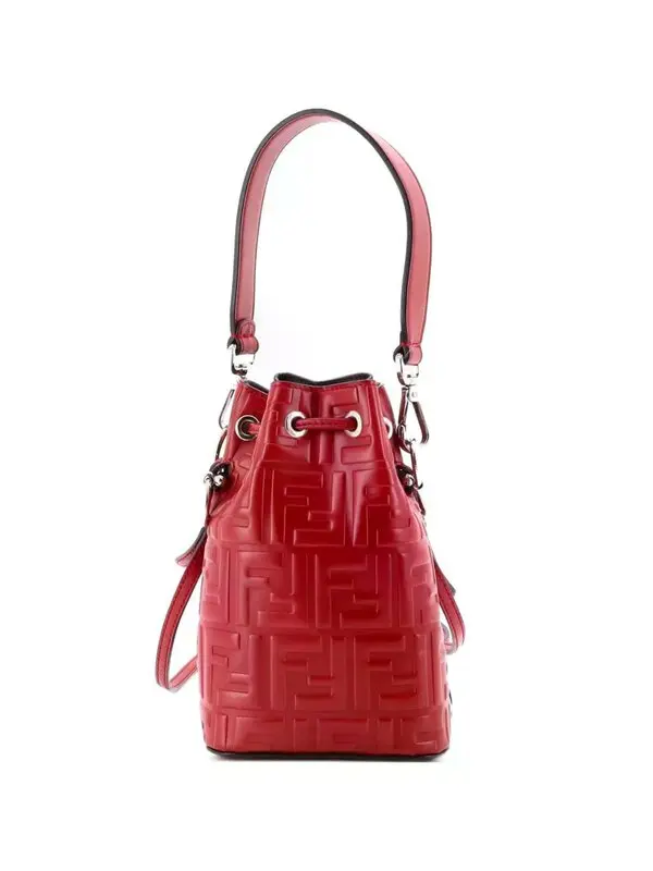Fendi Mon Tresor Zucca Embossed Leather Mini Bucket Bag - Red