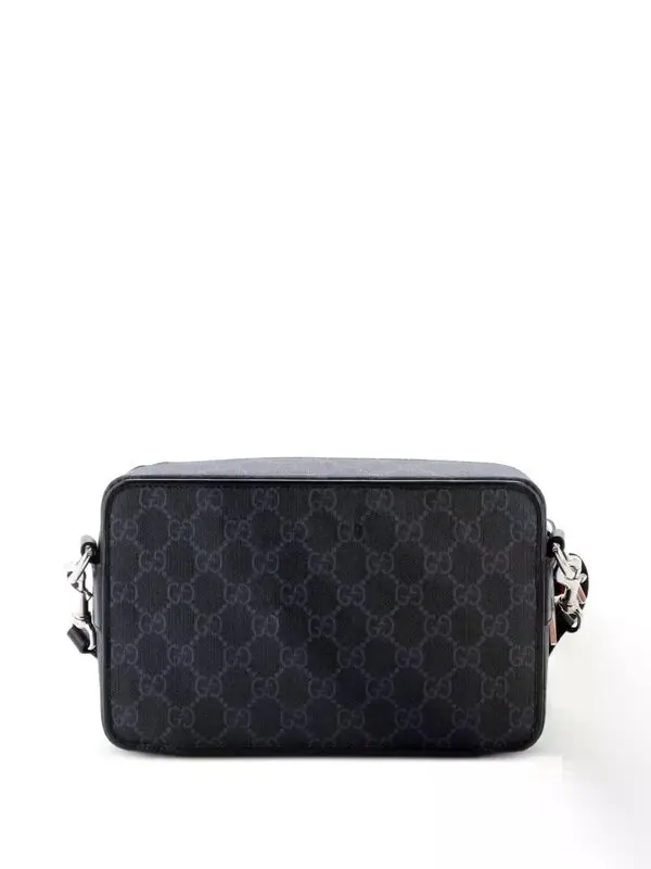 Gucci Web Strap Zip Around Camera Crossbody Bag Gg Coated Canvas Shoulder Bag - Black