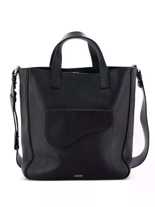 Dior Saddle Leather Tall Tote Bag - Black