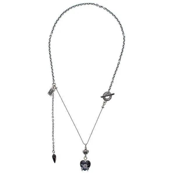 GEM KINGDOM Mother Of Pearl Heart Necklace Black - Black/silver