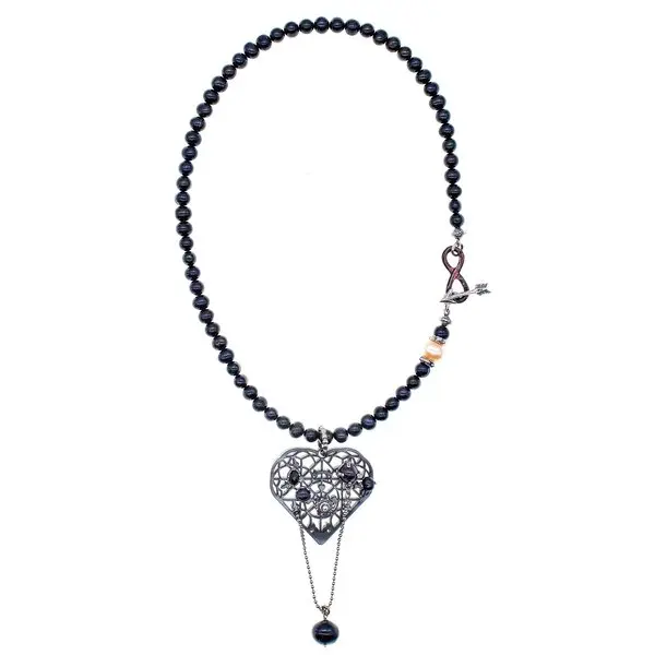 GEM KINGDOM Black / Silver Black Whispering Heart Necklace