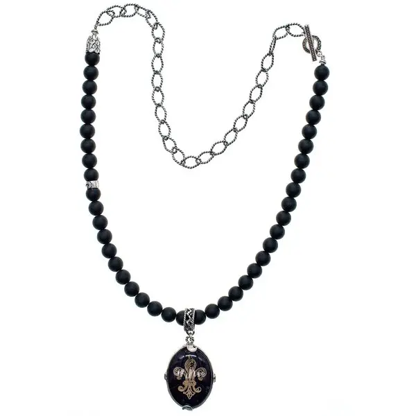 GEM KINGDOM Black / Silver Fleur-de-lis Necklace Black
