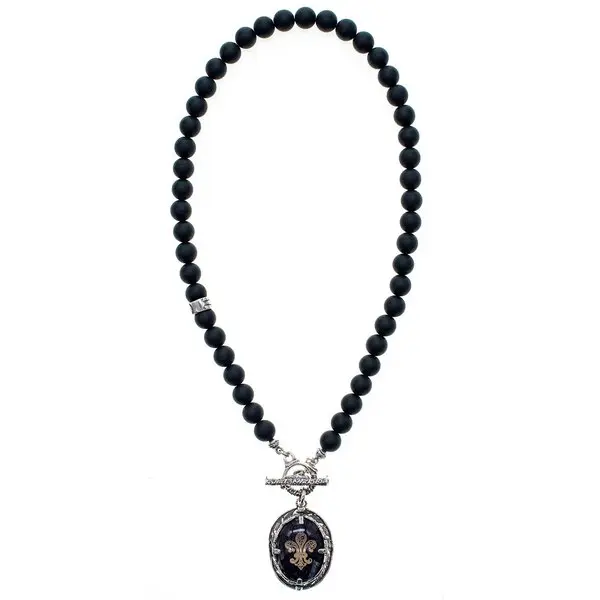 GEM KINGDOM Black / Silver Fleur-de-lis Bead Necklace Black