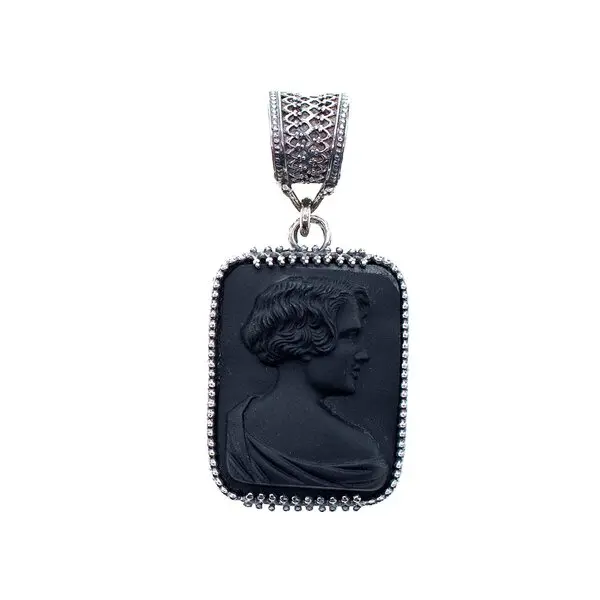 GEM KINGDOM Black Vintage Glass Cameo Pendant - Black/silver