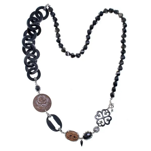 GEM KINGDOM Black / Silver Black Symphony Of Love Necklace - Black/silver