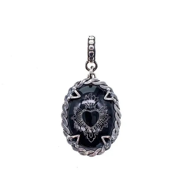 GEM KINGDOM Black / Silver Black Sacred Heart Pendant - Black/silver