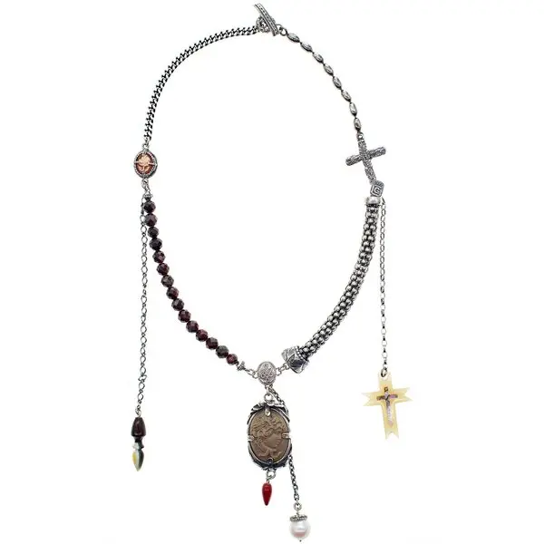 GEM KINGDOM Medusa Lavastone Cameo Necklace - Red/silver