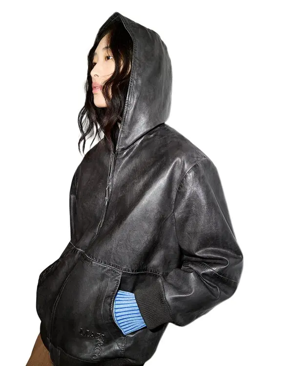 Max & Co. Mcogelo Leather Hooded Jacket