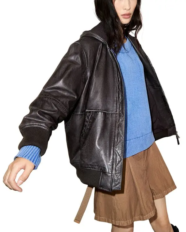 Max & Co. Mcogelo Leather Hooded Jacket
