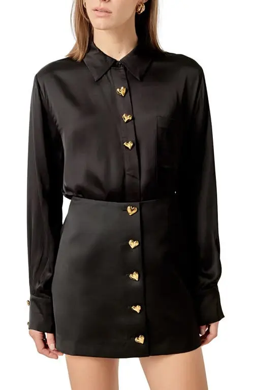 English Factory Heart Button Up Satin Shirt