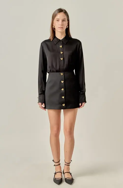 English Factory Heart Button Up Satin Shirt