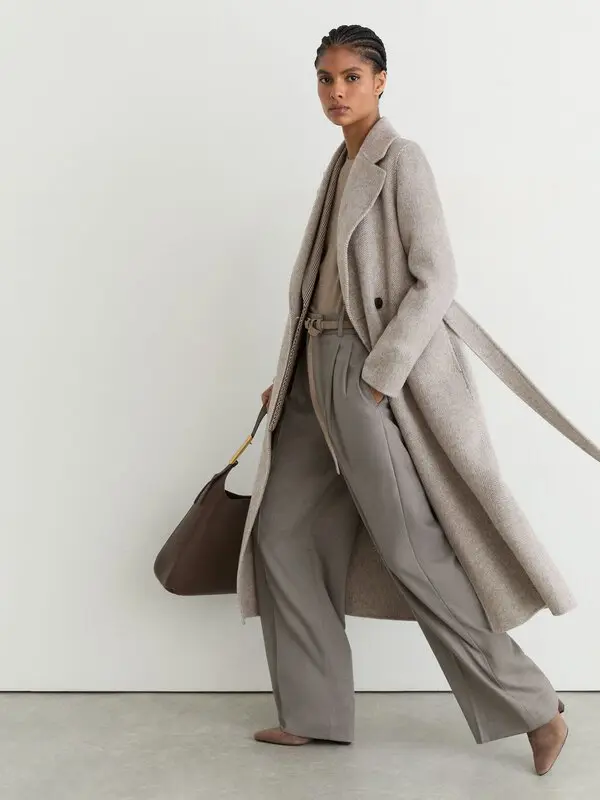 REISS Daia Petite Herringbone Double-breasted Blind-seam Coat Wool-blend