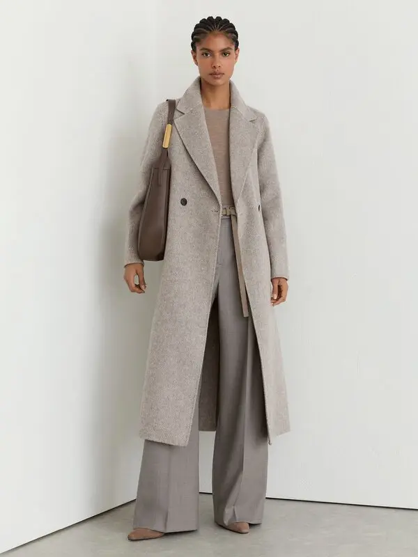 REISS Daia Petite Herringbone Double-breasted Blind-seam Coat Wool-blend