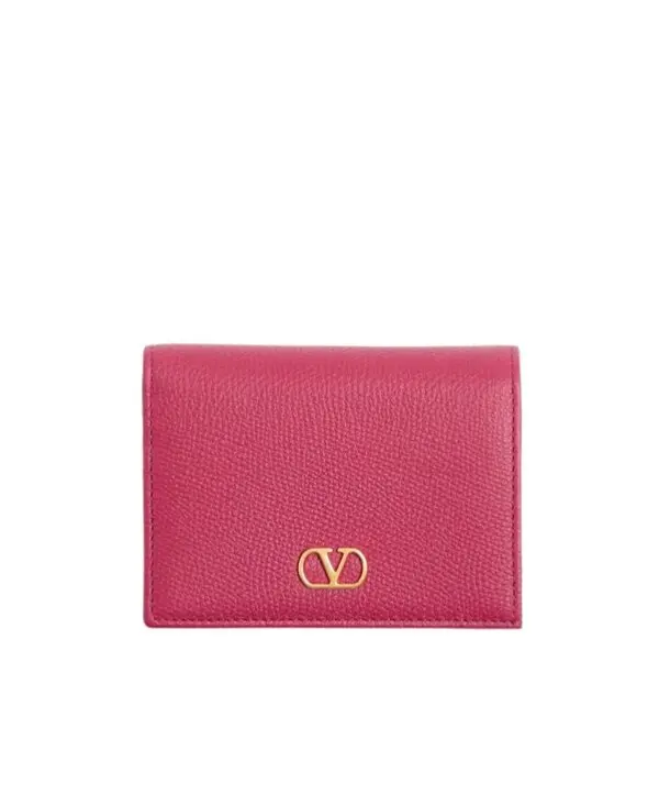 Valentino Garavani Vlogo Signature Grainy Calfskin Wallet - Red