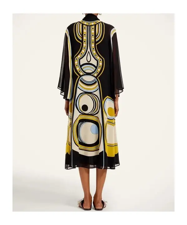 La DoubleJ Geometric-print Pussy-bow Midi Dress