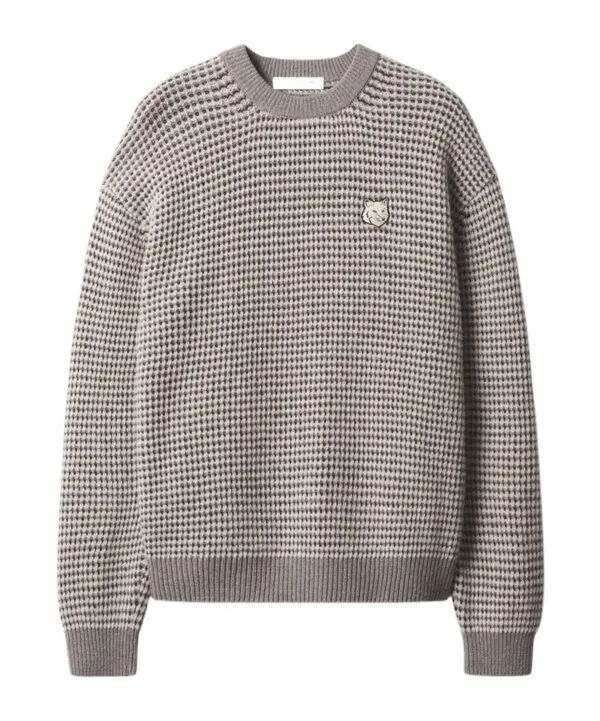 Maison Kitsuné Fox-head Waffle-knit Sweater - Gray